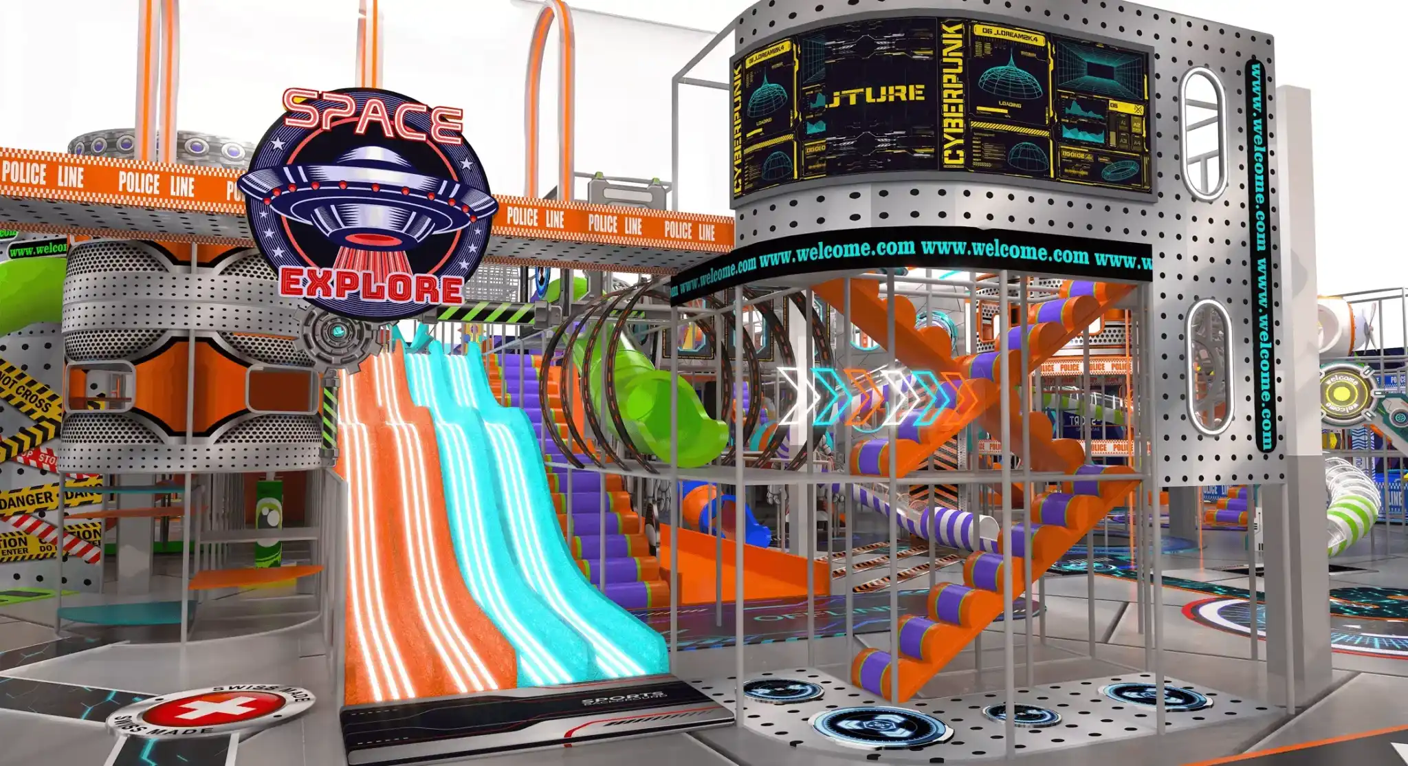 How to Integrate Multiple Slide Shapes into a Themed Indoor Playground ...